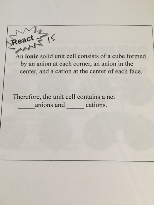 Solved An ionic solid unit cell consists of a cube formed by | Chegg.com