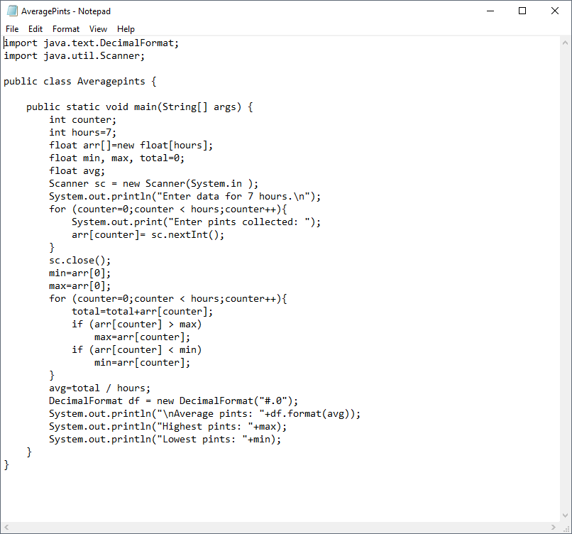 Solved AveragePints Notepad File Edit Format View Help | Chegg.com