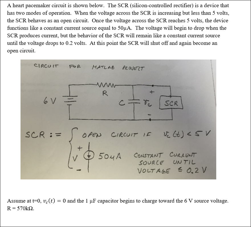 Solved A heart pacemaker circuit is shown below. The SCR | Chegg.com