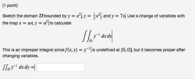 Solved Sketch the domain D| bounded by y = x^2|, y = 1/2 | Chegg.com