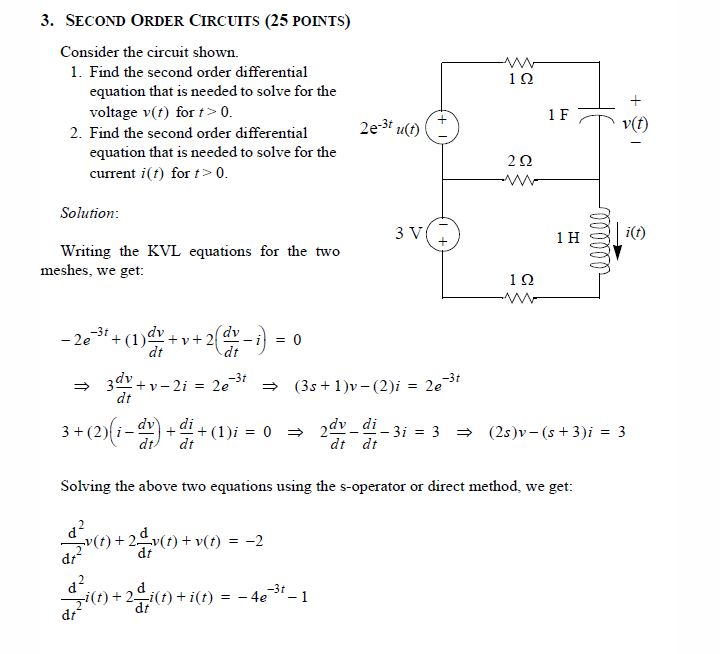 Solved 3. SECOND ORDER CIRCUITS (25 POINTS) Consider the | Chegg.com