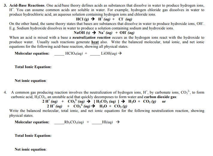 Solved 3. Acid-Base Reactions. One acid/base theory defines | Chegg.com