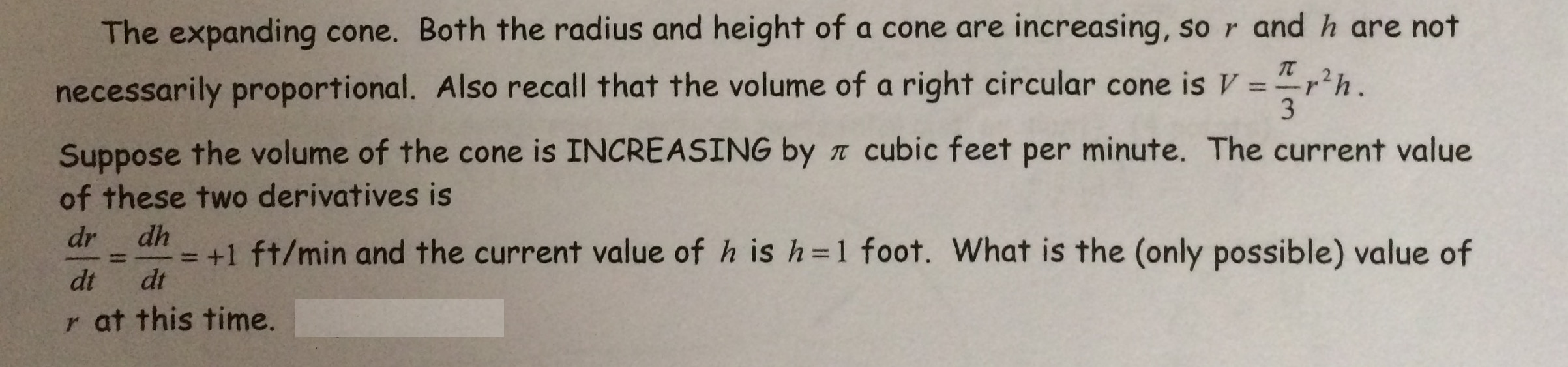 Solved The expanding cone. Both the radius and height of a | Chegg.com