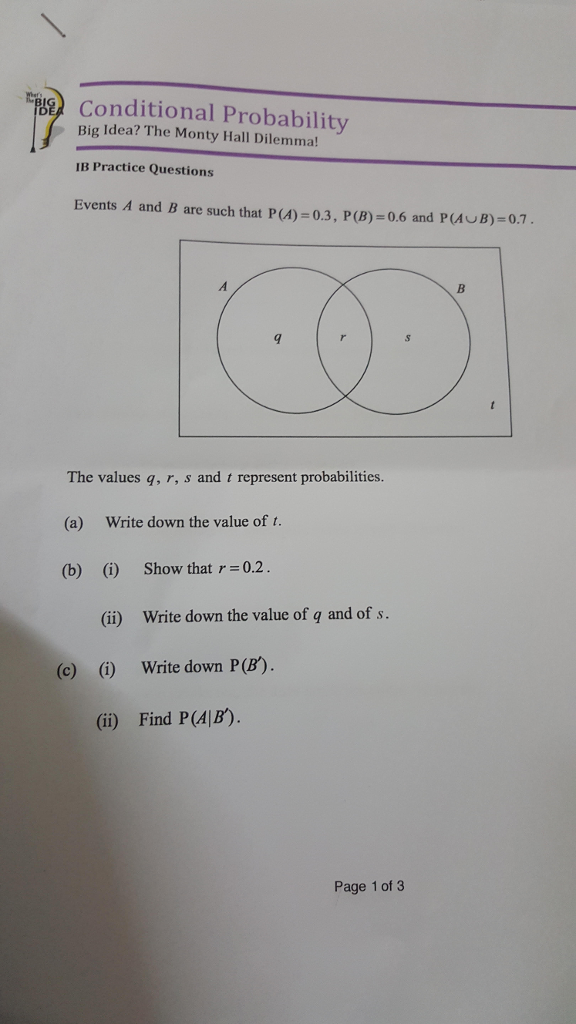 Solved Conditional Probability Big Idea? The Monty Hall | Chegg.com
