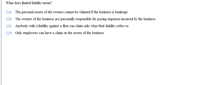 Solved What does limited liability mean? The personal | Chegg.com