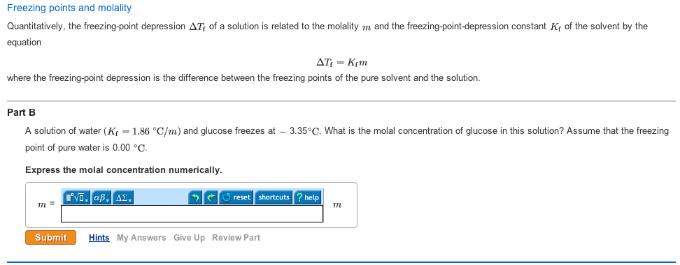 Solved Freezing points and molality Quantitatively, the | Chegg.com