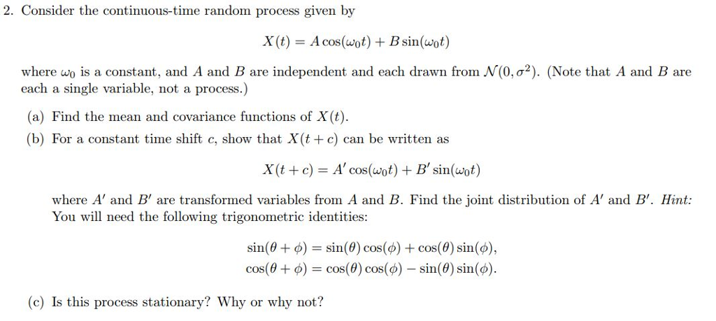 2. Consider the continuous-time random process given | Chegg.com