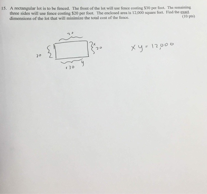 Solved A rectangular lot is to be fenced. The front of the | Chegg.com