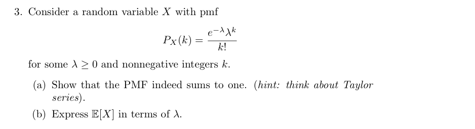 Consider a random variable X with pmf Px(k) = | Chegg.com