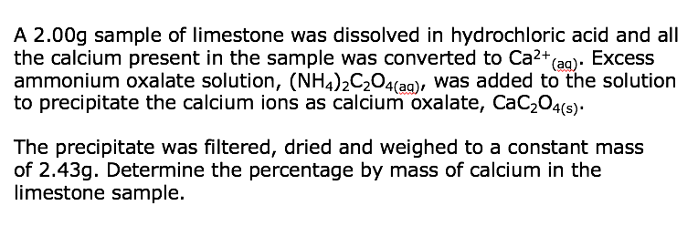 Solved A 2.00g sample of limestone was dissolved in | Chegg.com