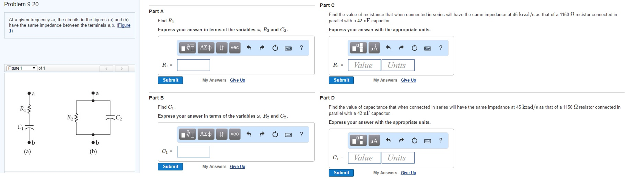 Solved At a given frequency omega, the circuits in the | Chegg.com