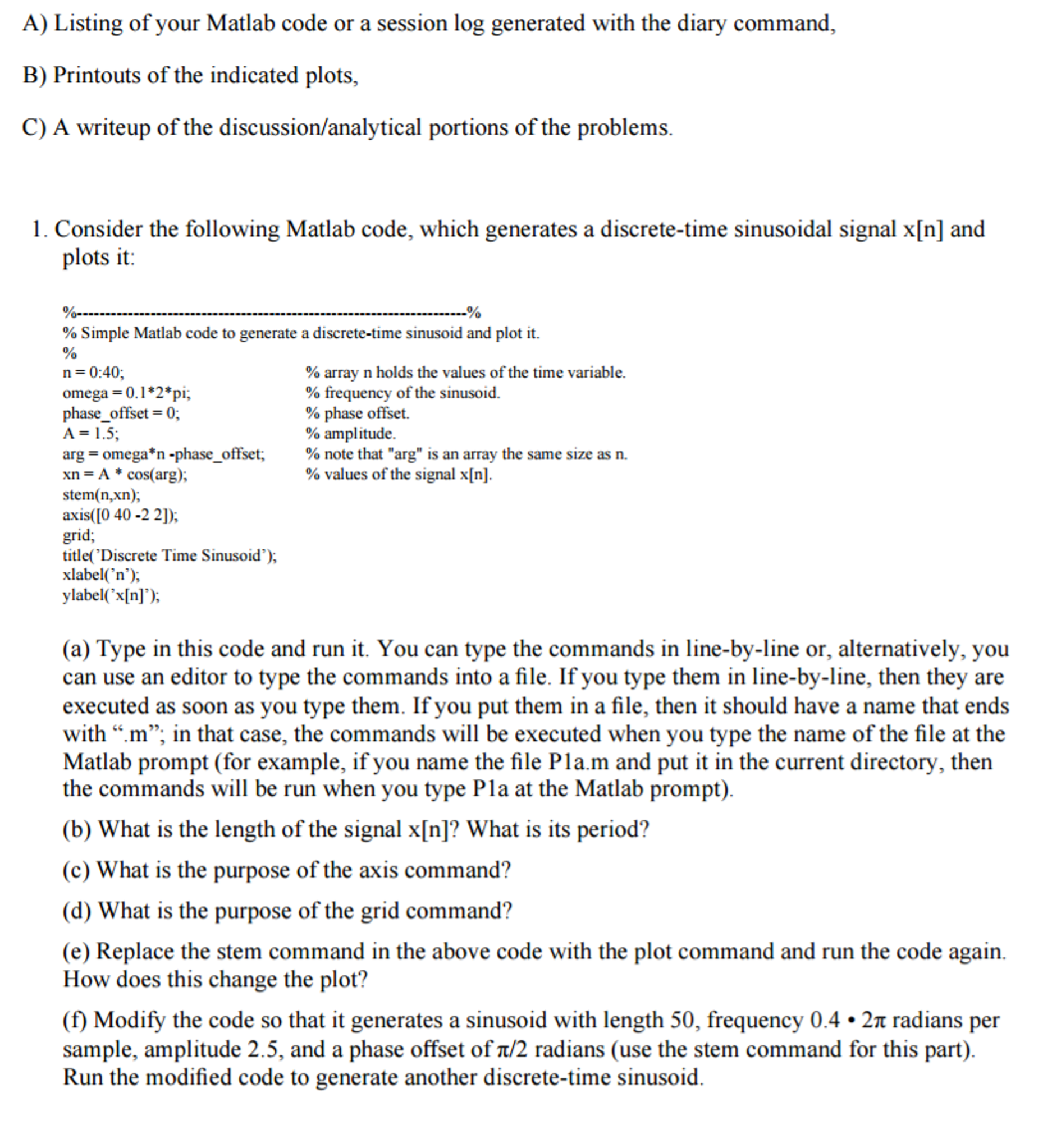 Solved Listing of your Matlab code or a session log | Chegg.com