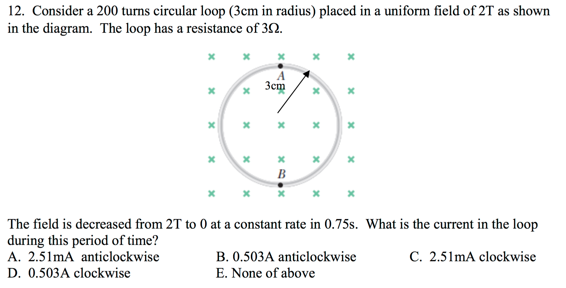Solved Consider a 200 turns circular loop (3cm in radius) | Chegg.com
