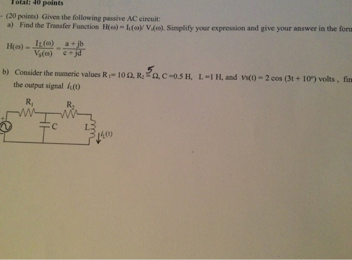 Solved Given the following passive AC circuit: Find the | Chegg.com