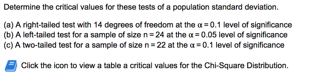 Solved Determine the critical values for these tests of a | Chegg.com