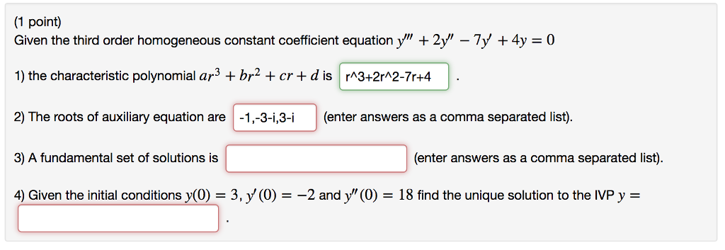 Solved (1 point) Given the third order homogeneous constant | Chegg.com