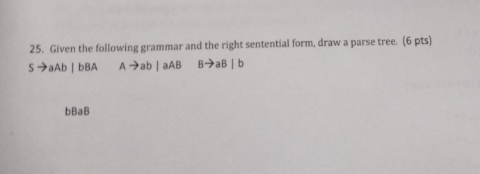 Solved 25. Given the following grammar and the right | Chegg.com