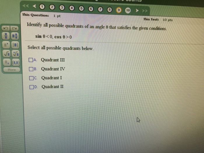 Solved Identify all possible quadrants of an angle theta | Chegg.com