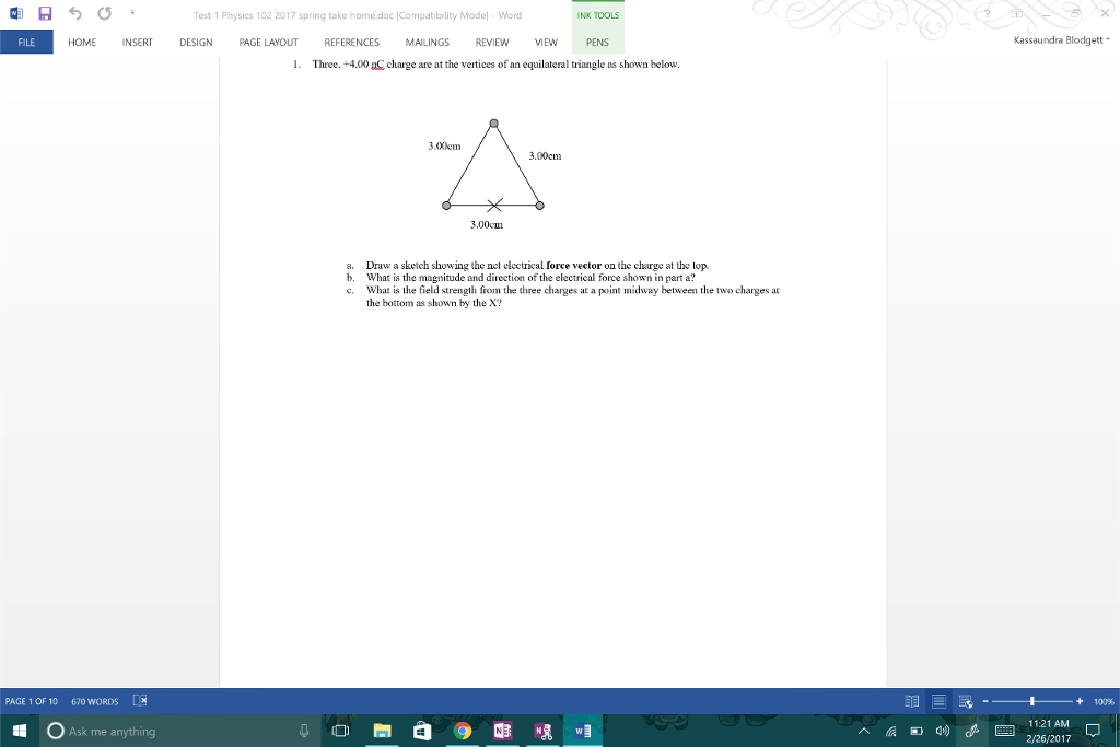 Solved Three, +4.00 nC charge are at the vertices of an | Chegg.com