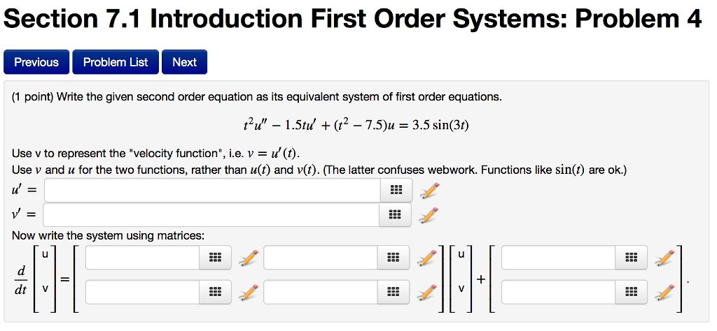 Solved Write the given second order equation as its | Chegg.com