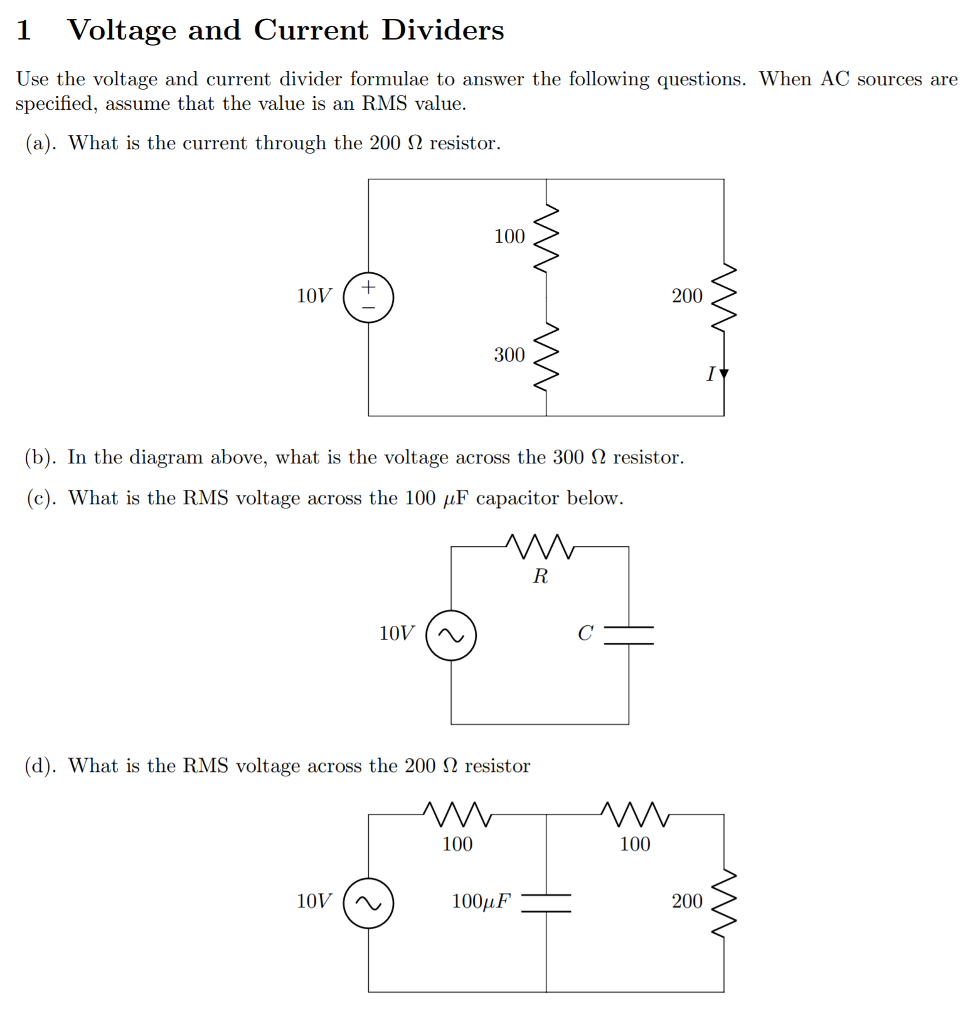 Solved 1 Voltage and Current Dividers Use the voltage and | Chegg.com