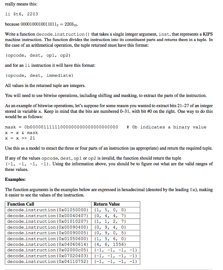 Solved Part III: Decode a Machine Instruction (20 points) | Chegg.com