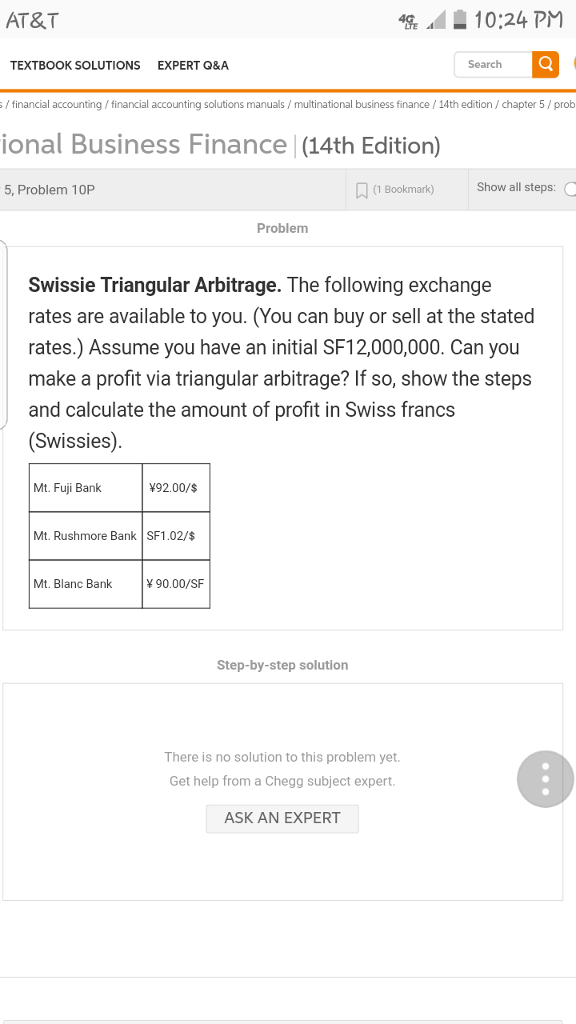 Solved Swissie Triangular Arbitrage. The following exchange | Chegg.com