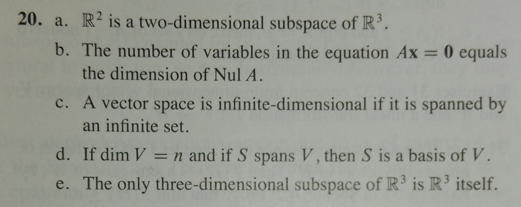 Solved 20. a. R2 is a two-dimensional subspace of R3. b. The | Chegg.com