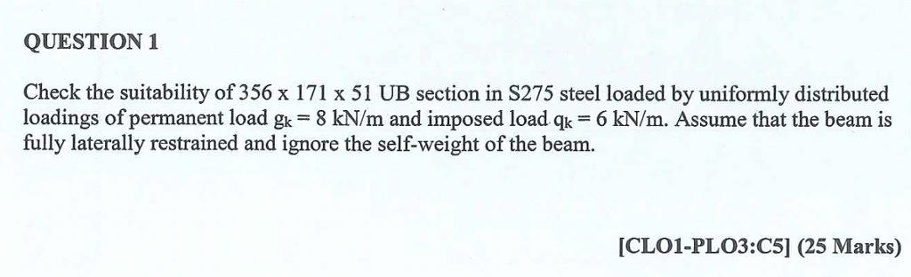 Solved QUESTION 1 Check the suitability of 356 x 171 x 51 UB | Chegg.com