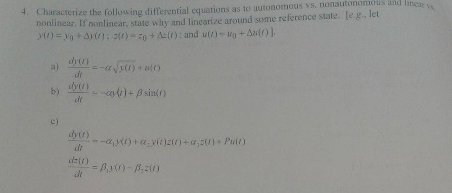 Solved Characterize the following differential equations as | Chegg.com