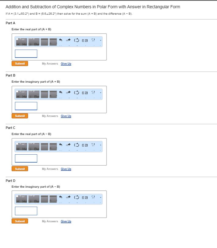 Solved Addition and Subtraction of Complex Numbers in Polar | Chegg.com