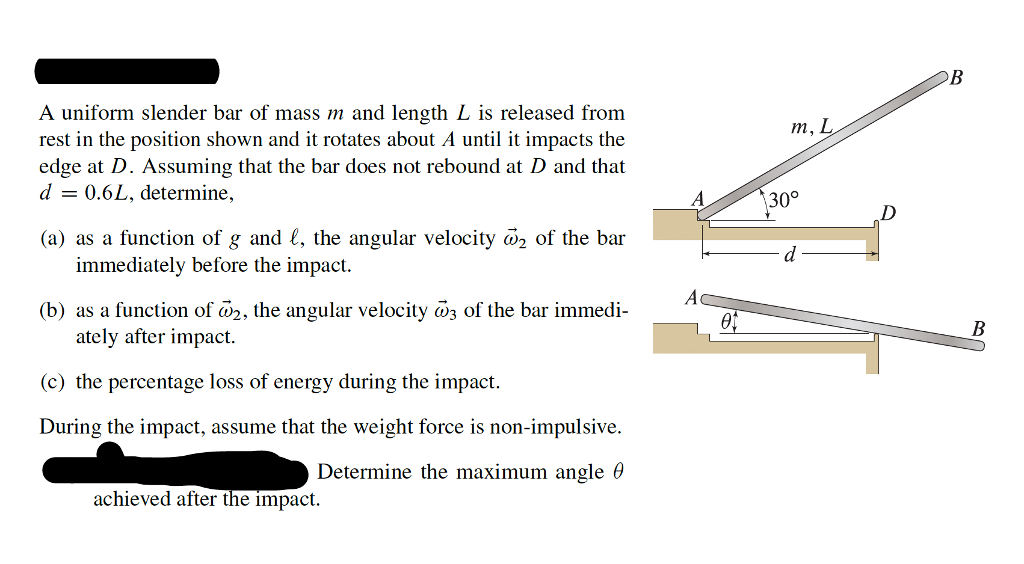 Solved A uniform slender bar of mass m and length L is | Chegg.com