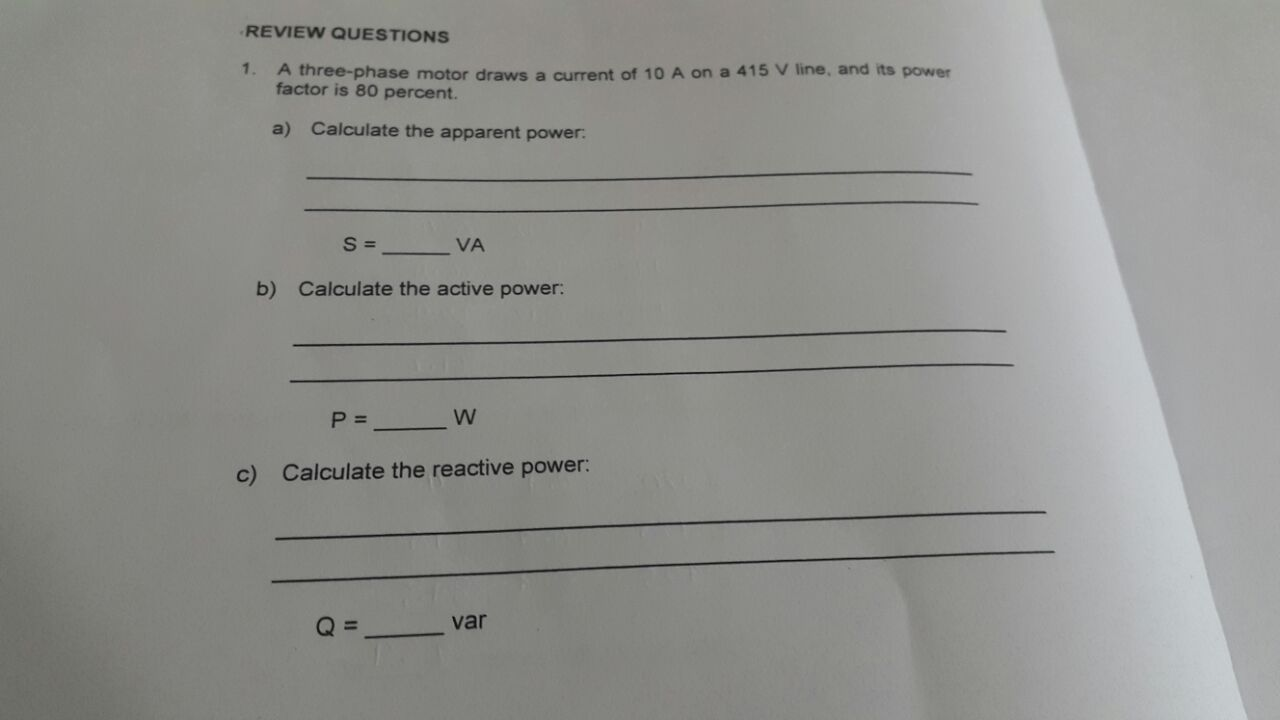 Solved A three-phase motor draws a current of 10 A on a 415 | Chegg.com