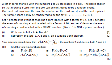 Solved A set of cards marked with the numbers 1 to 16 are | Chegg.com