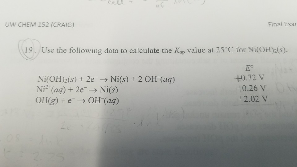Solved Cel UW CHEM 152 (CRAIG) Final Exar 19. Use the | Chegg.com