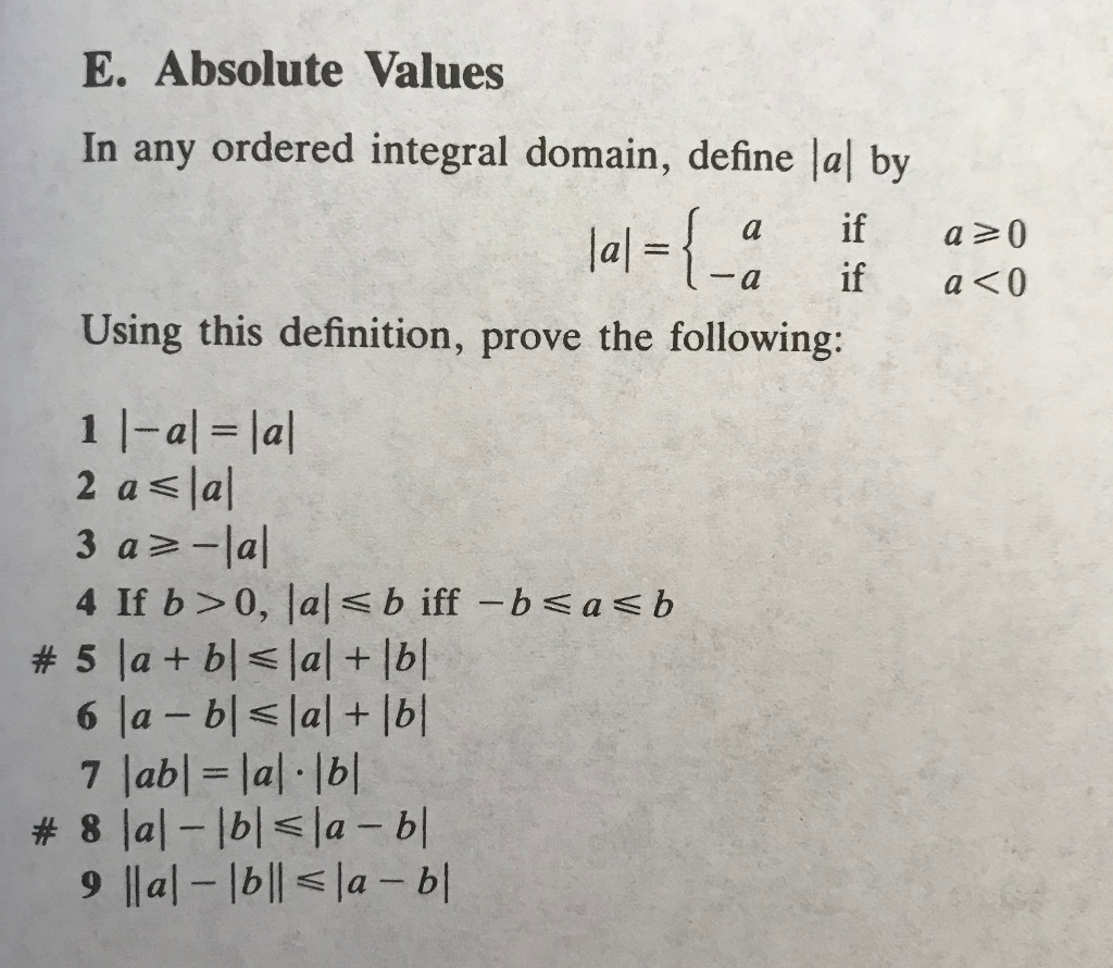 Solved E. Absolute Values In any ordered integral domain, | Chegg.com