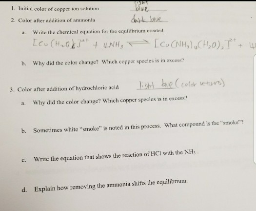 Solved 1. Initial color of copper ion solution 2. Color | Chegg.com