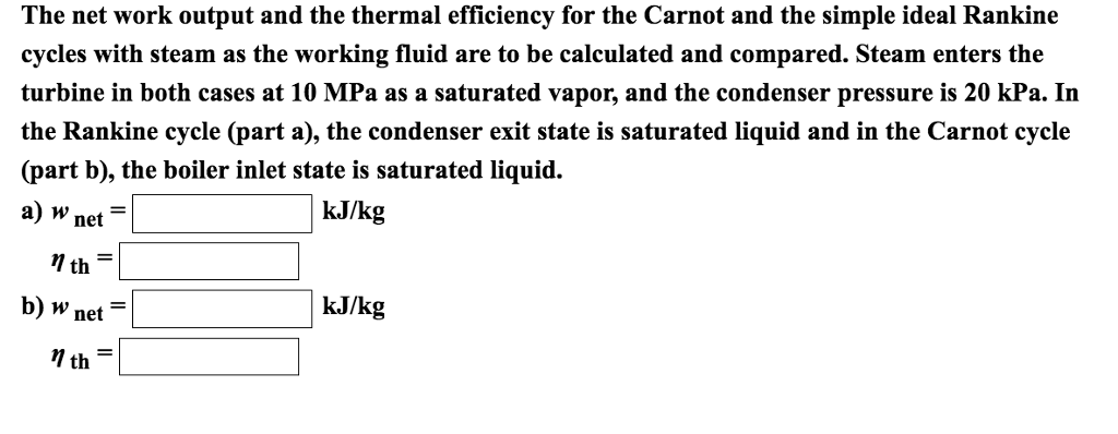 Solved The net work output and the thermal efficiency for | Chegg.com