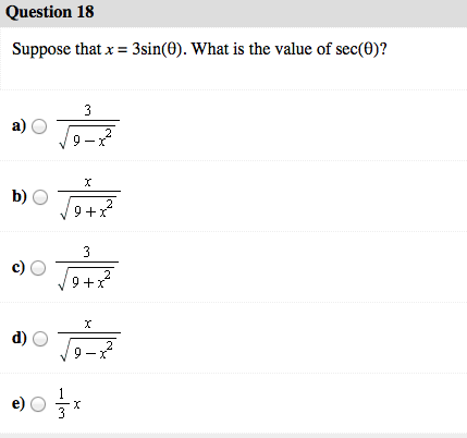 Solved Suppose that x = 3sin(theta). What is the value of | Chegg.com