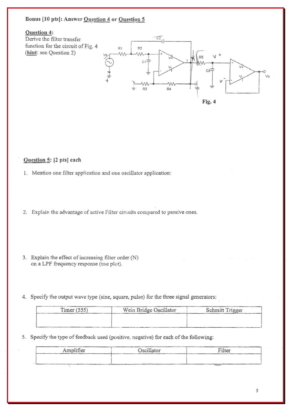 Solved Derive the filter transfer function for the circuit | Chegg.com