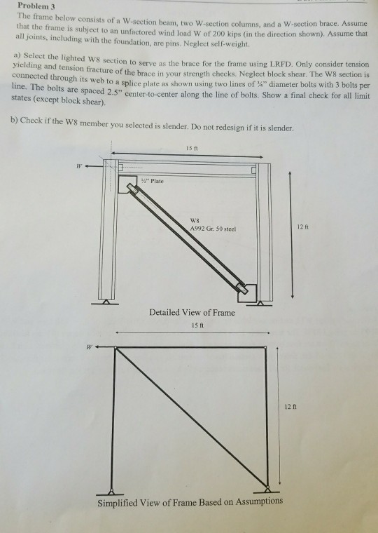 Solved Problem 3 The frame below consists of a W-section | Chegg.com