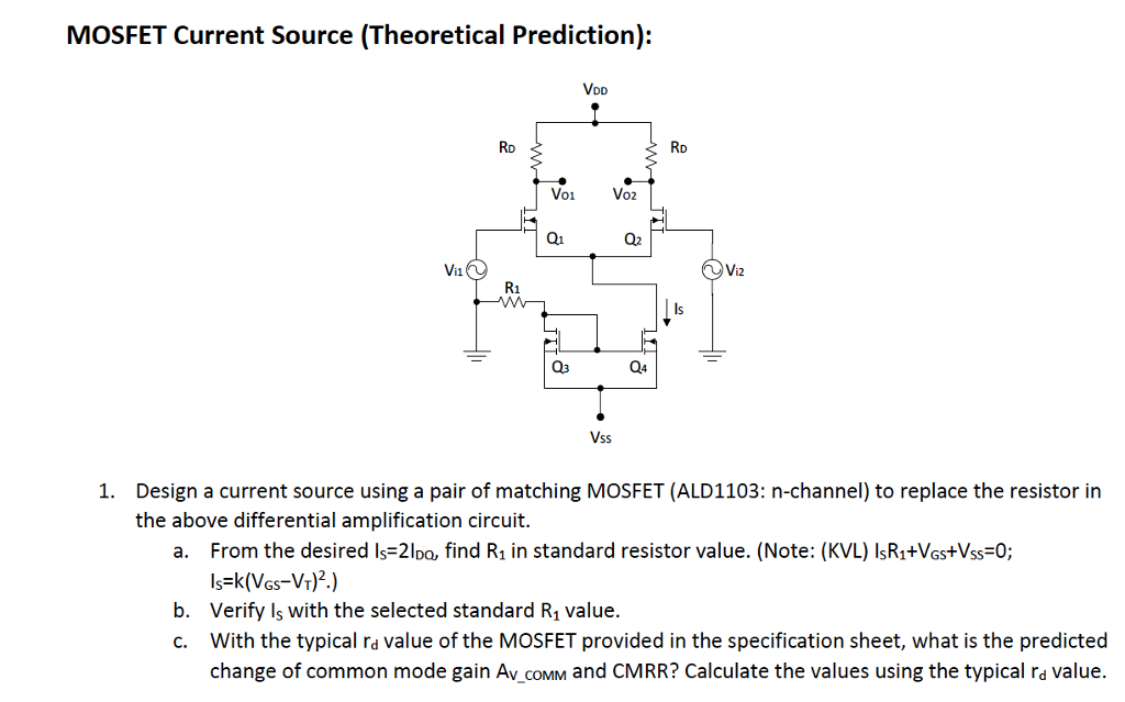 Solved MOSFET Current Source (Theoretical Prediction): VoD | Chegg.com