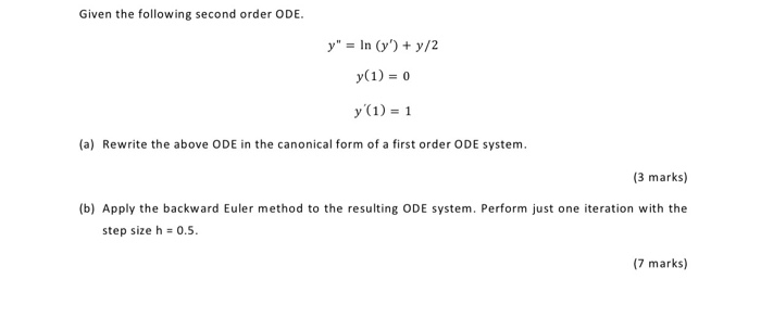 Solved Given the following second order ODE. Y" = In (y')+ | Chegg.com
