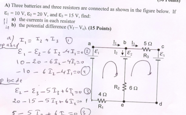 Solved A) Three batteries and three resistors are connected | Chegg.com