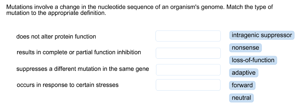 Solved Mutations involve a change in the nucleotide sequence | Chegg.com