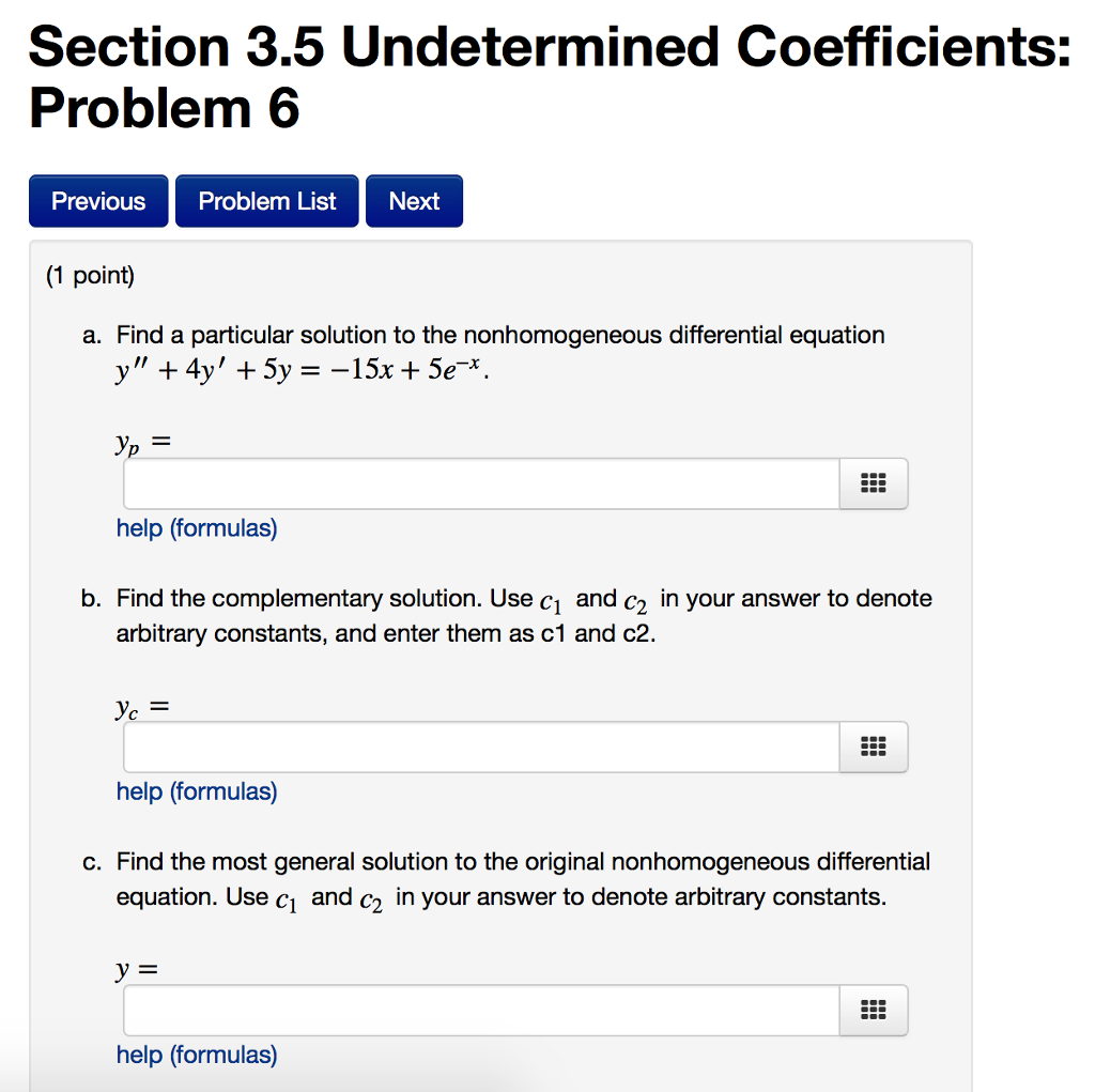 Solved Section 3.5 Undetermined Coefficients: Problem 6 | Chegg.com