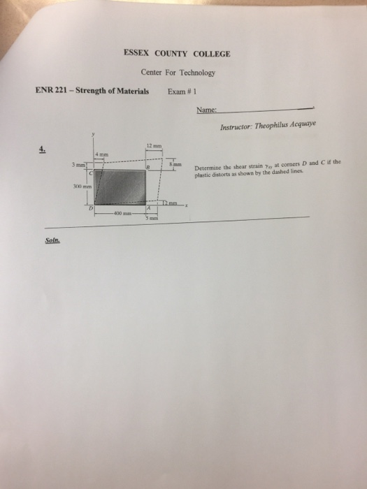 Solved Determine the shear strain gamma_sy corners at D and | Chegg.com