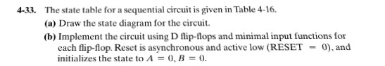 Solved The state table for a sequential circuit is given in | Chegg.com