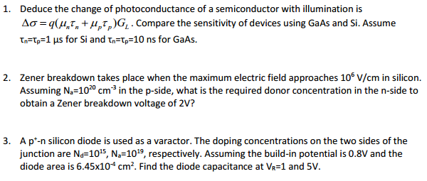 1. Deduce the change of photoconductance of a | Chegg.com