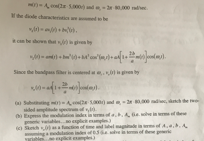 For the following square law diode modulator let, | Chegg.com